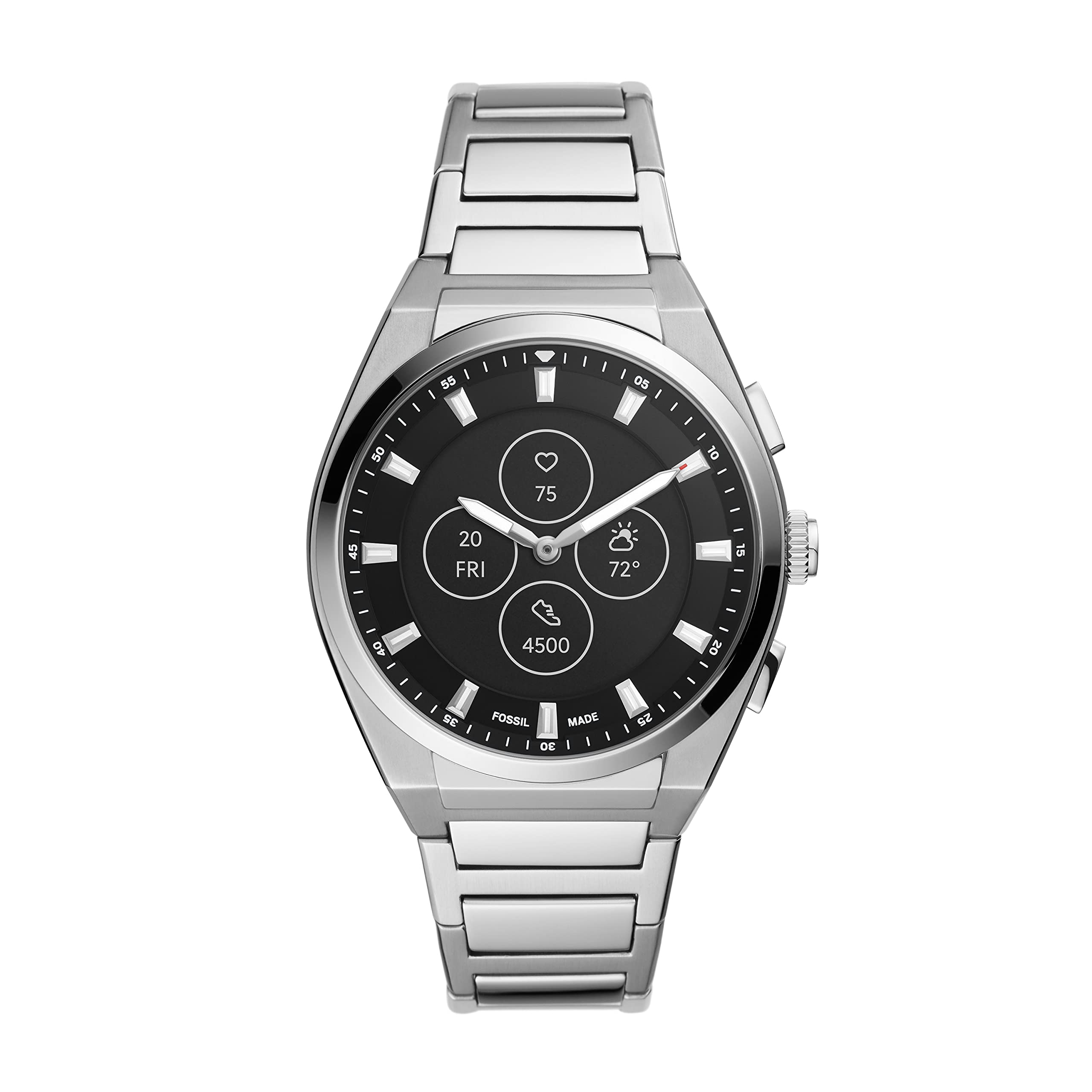 Fossil Men's 42mm Everett Stainless Steel Hybrid HR Smart Watch, Color: Silver (Model: FTW7053)