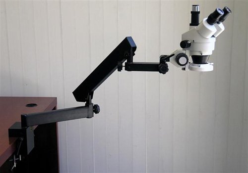 AmScope SM-6TZ-FRL-5M Digital Professional Trinocular Stereo Zoom Microscope, WH10x Eyepieces, 3.5X-90X Magnification, 0.7X-4.5X Zoom Objective, 8W Fluorescent Ring Light, Clamping Articulating Arm Stand, 110V-120V, Includes 0.5X and 2.0X Barlow Lenses an