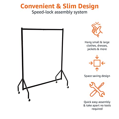 Amazon Basics Heavy Duty Rolling Garment Rack, Hanging Clothes Organizer Rail for Display and Storage, 48 x 60 Inches - Black