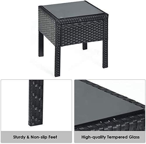 HAPPYGRILL 3pcs Patio Conversation Set Outdoor Wicker Furniture Set Rattan Table & Chairs Set with Seat Cushions, Modern Bistro Set with Coffee Table for Garden Balcony Backyard
