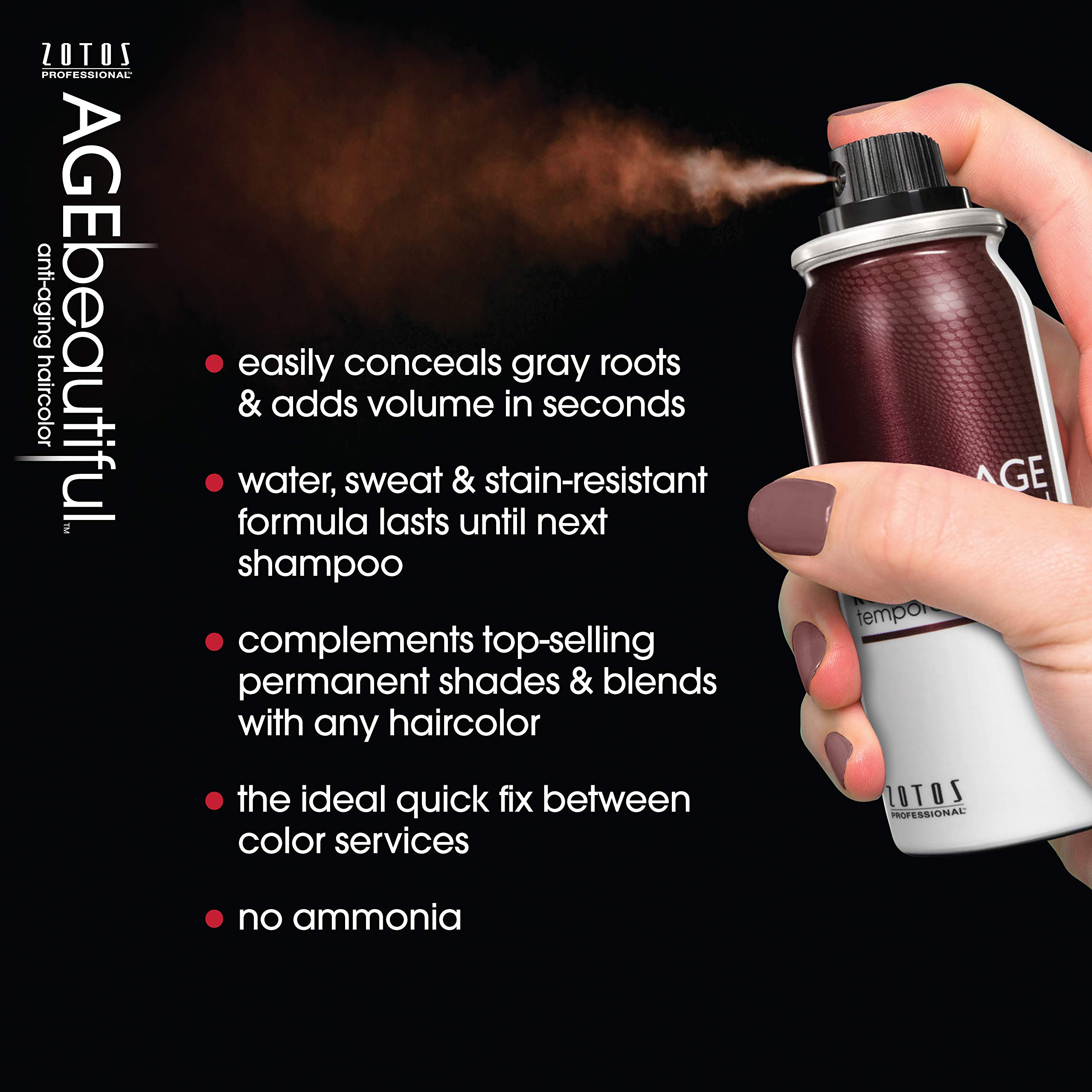 AGE beautiful Root Touch Up Hair Color Spray | Touch-Up Gray Concealer | Temporary Cover Up | Adds Volume & Covers Thinning Patches | Water, Sweat, Stain Resistant | Light Golden Brown | 2 Fl Oz