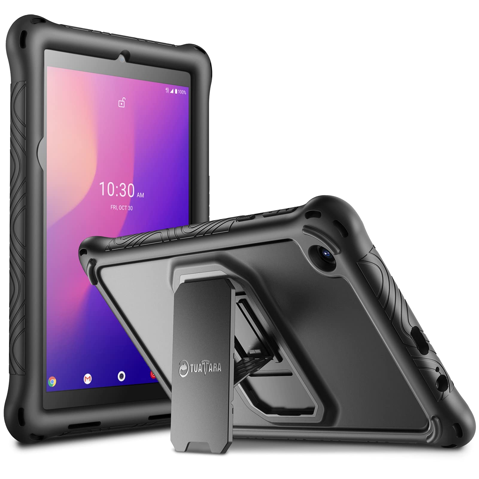 Fintie Case for for Alcatel Joy Tab 2 Tablet 8-inch 2020 Release (Model: 9032Z) - [Built-in Kickstand] Anti Slip Kids Friendly Shockproof Silicone Protective Cover (Black)