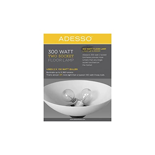 Adesso 5003-21 Jessica 300W Torchiere, 71 in, 2 x 150W Incandescent/Dimmable LED, Antique Brass Finish, 1 Floor Lamp