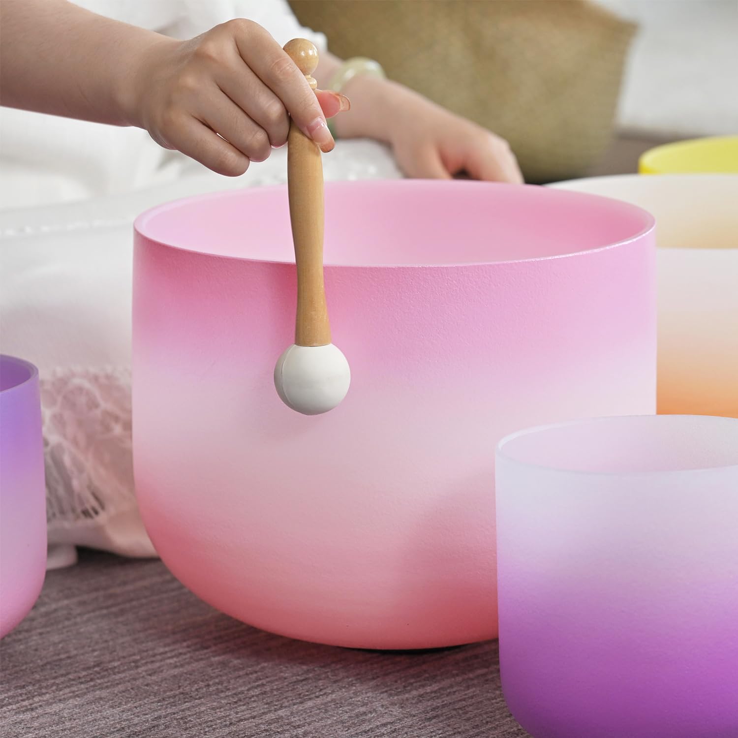 440HZ 6''-12'' Set of 7 PCS Quartz Color Crystal Singing Bowls Sound Healing Meditation