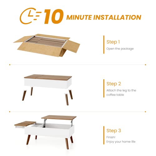 Bidiso Lift Top Coffee Table, Ten Minute Install Coffee Table Center Table with Hidden Storage Compartments, Rising Tabletop Dining Table Coffee Table for Living Room,Walnut