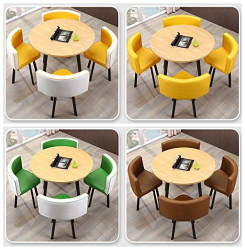Dining Table & 4 Chairs, Compact Kitchen Table Set Bedroom Adults Commercial Restaurant Leather Seat Chair Round Small Wood Table Metal Frame Home Kitchen Office Negotiation Meeting (Color : Yellow)