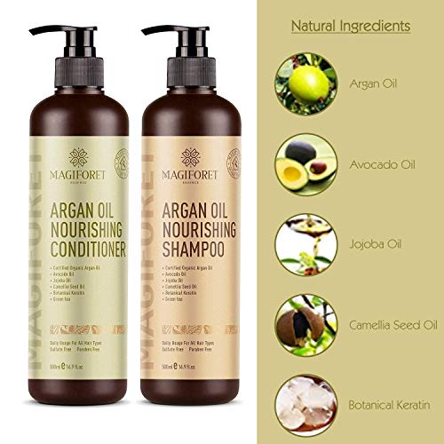 Argan Oil Shampoo and Conditioner Set (2 x 16.9 Oz) - MagiForet Organic Shampoo & Conditioner Sulfate Free - Volumizing & Moisturizing, Gentle on Curly & Color Treated Hair,For Men & Women (cd set)