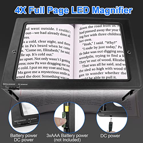 4X Magnifying Glass for Reading, 10"x 6"Large Full Page Magnifier with 50 Ultra-Bright LED Lights, Evenly Lit Perfect for Low Vision Person and Seniors