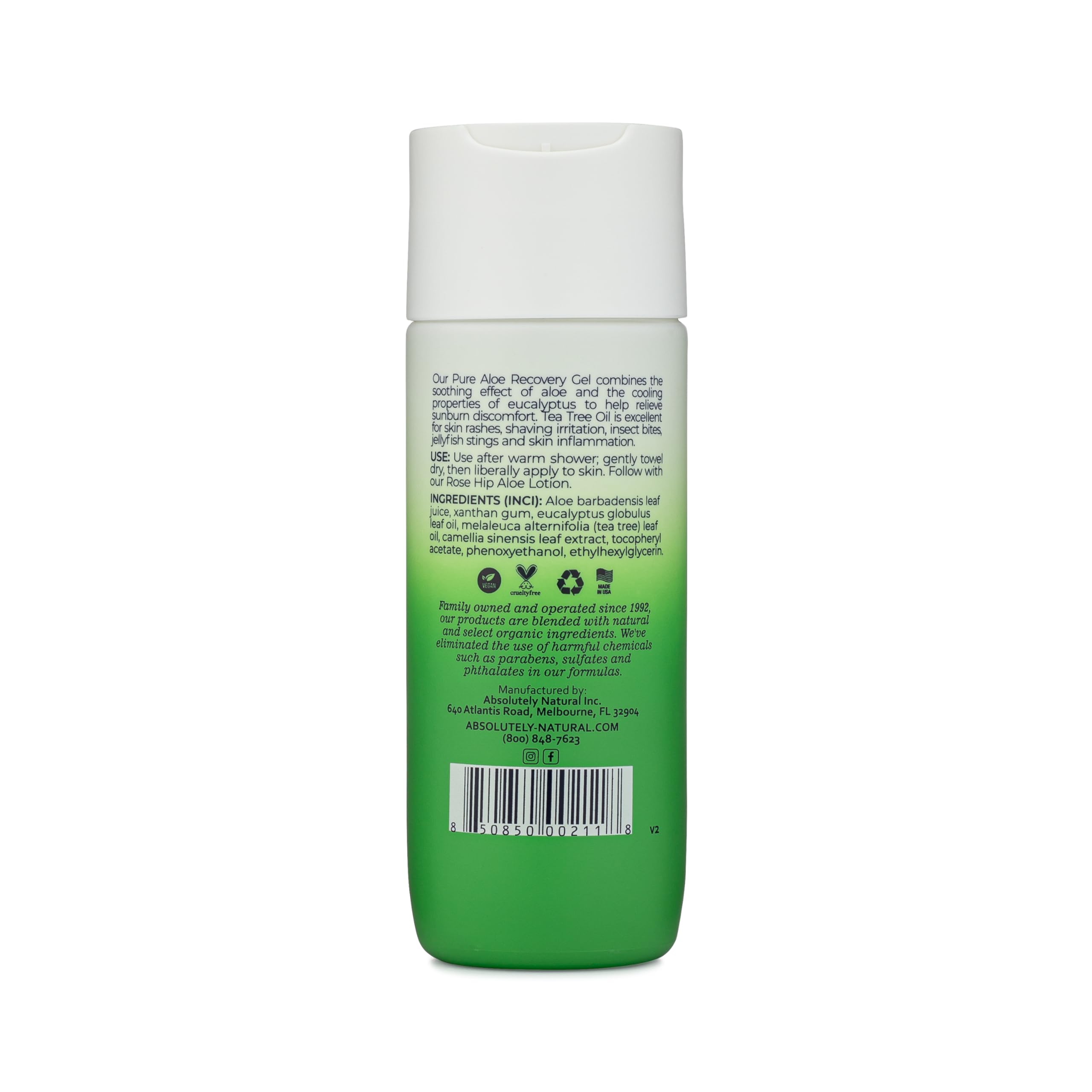 Absolutely Natural - 100% Pure Aloe Vera Cooling Gel - Lotion for Sunburn Relief & Rashes - Premium Sun Care with Vitamin E, Eucalyptus - 6 oz