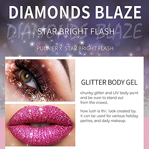 Body Glitter Holographic Glitter Liquid for Festival Make Up,Face Glitter Sequins Chunky for Hair and Eyeshadow Long-Lasting No Glue Needed and Easy to Remove.
