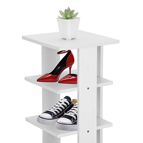 MorNon 7-Tier Shoe Rack,Shoe Storage Tower Modern White Wooden Shoe Shelves for Bedroom Living Room Saving Space (White)