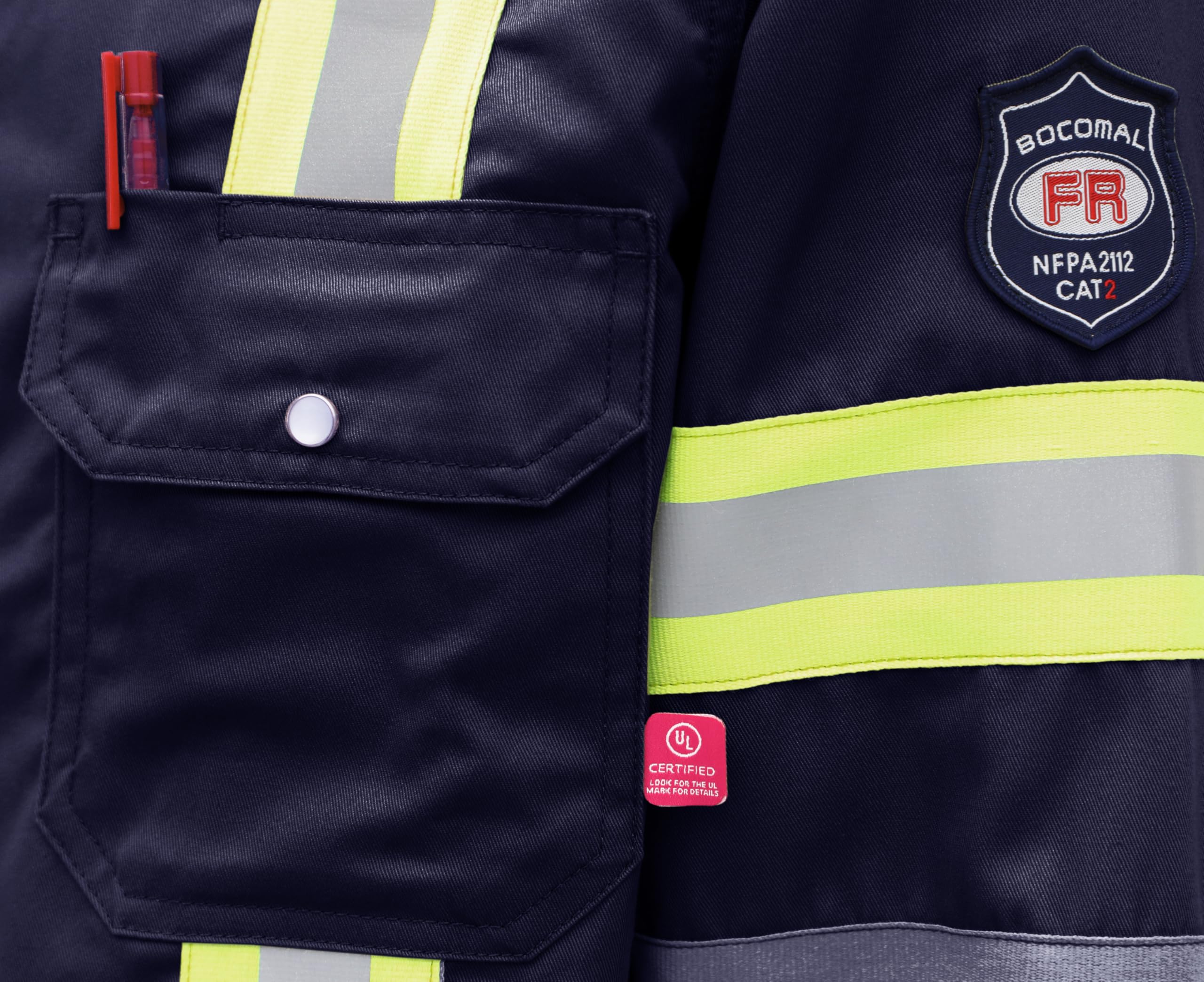 BOCOMAL FR Shirts Hi Vis/High Visibility Flame Resistant/Fire Retardant Shirt 7.5oz Navy FR Shirts for Men