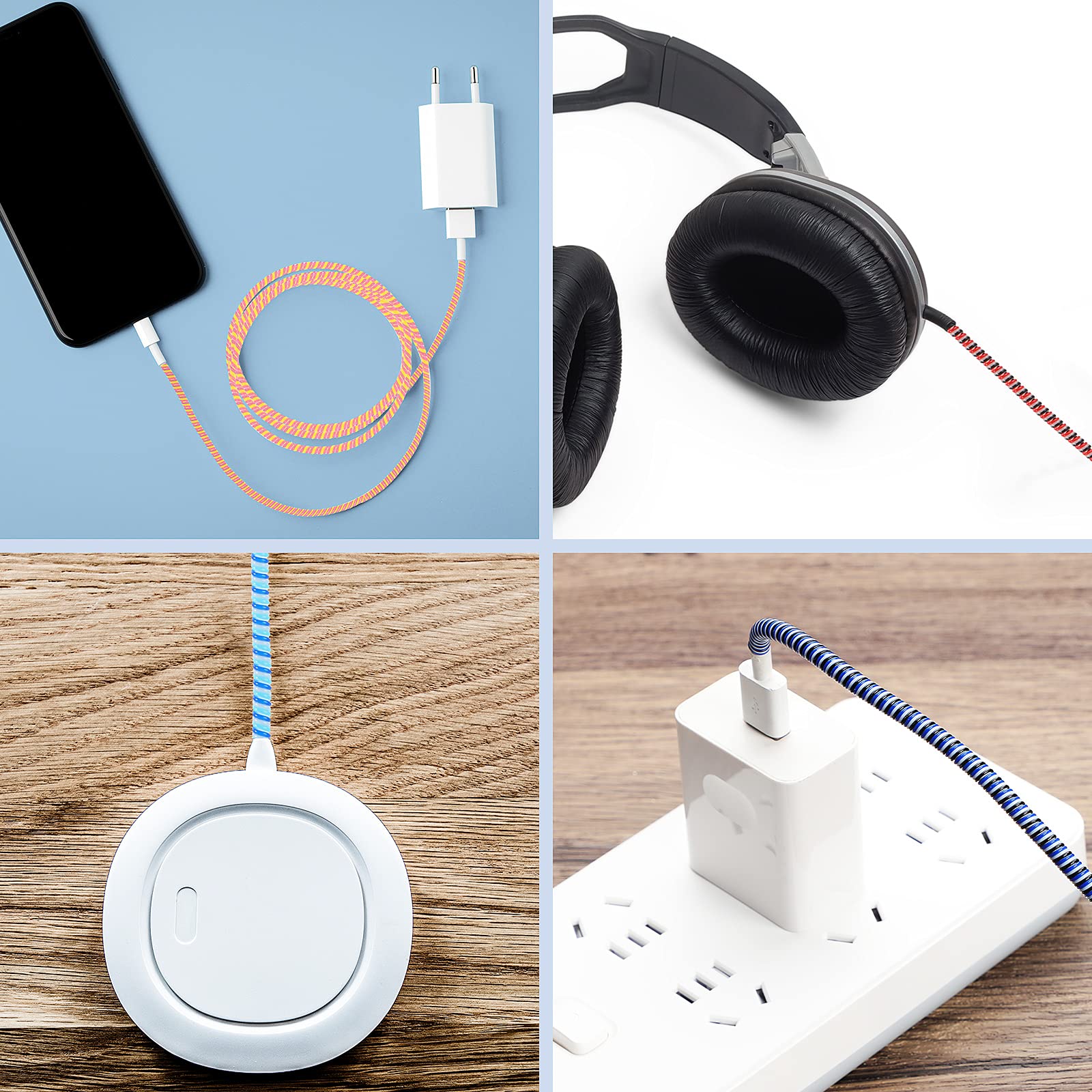 Frienda 15 Pcs Spiral Cable Protector Colorful PVC Spiral Phone Charger Headphone Cable Saver for USB Data Wire, Prevent Pets(45.3 Inch)