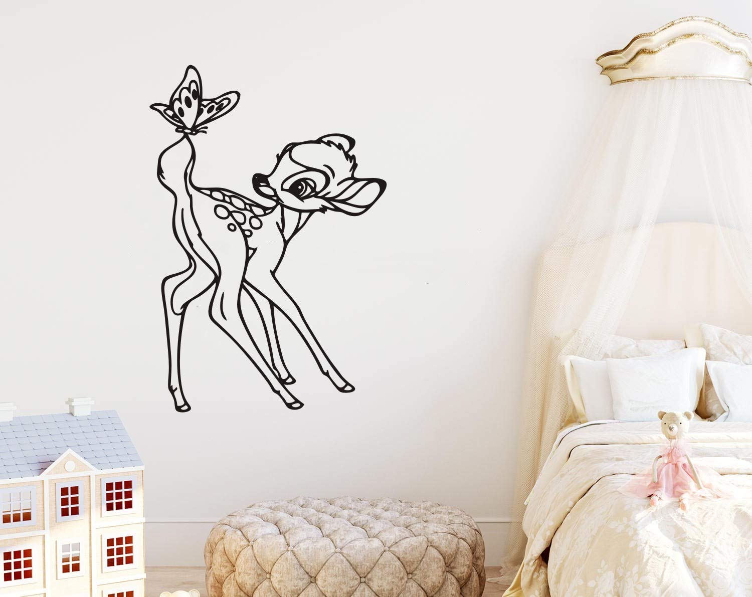 Makeyes Bambi Wall Deer Butterfly Vinyl Sticker Decals for Kids Bedroom Nursery Living Room Interior Decorations Designs Art Mural YMX55 (Black, 39X57CM)