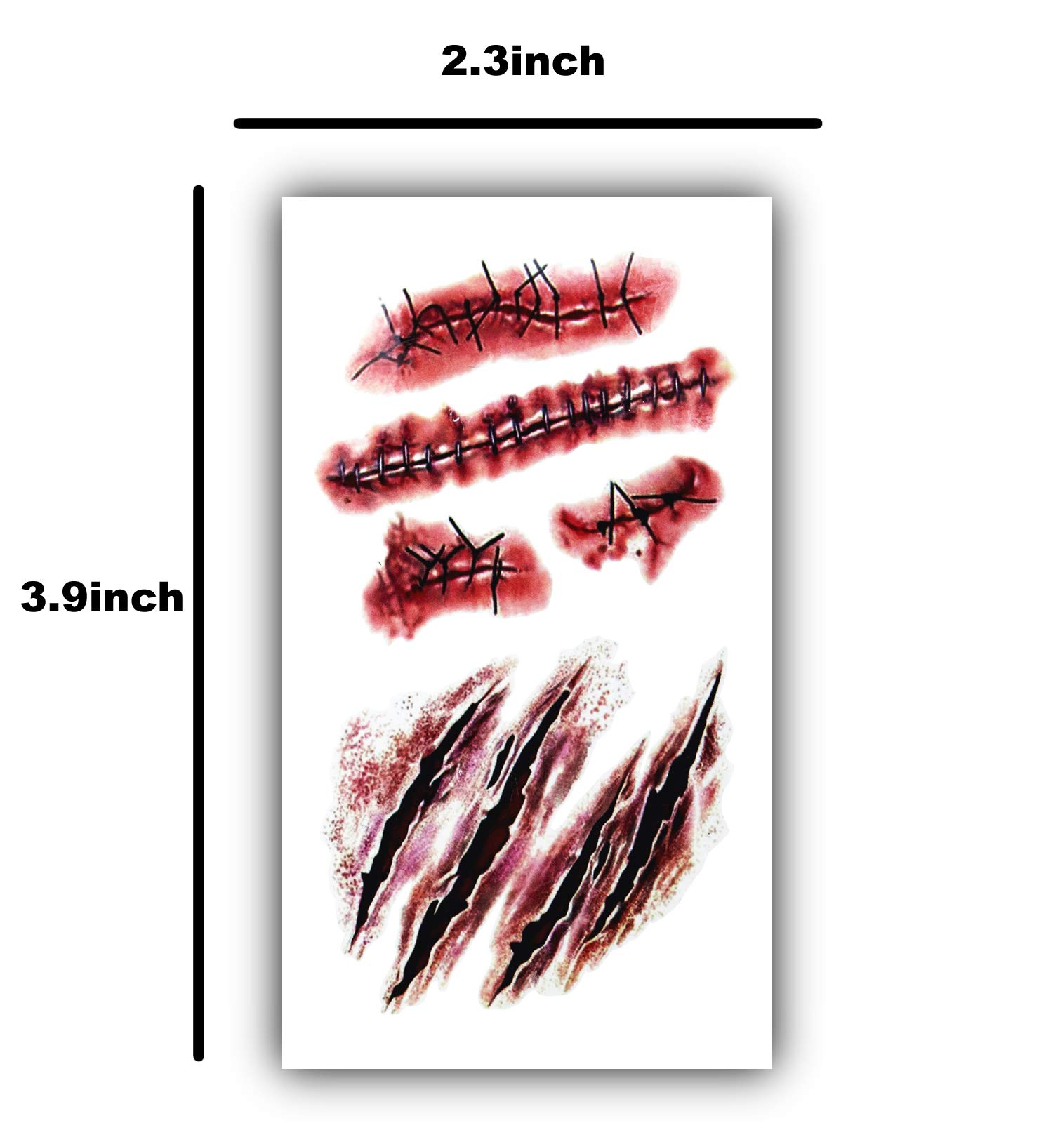 10pcs Horror Realistic Fake Bloody Wound Stitch Scar Scab Waterproof Temporary Tattoo Sticker Halloween Masquerade Prank Makeup Props (10) (10pcs S165)