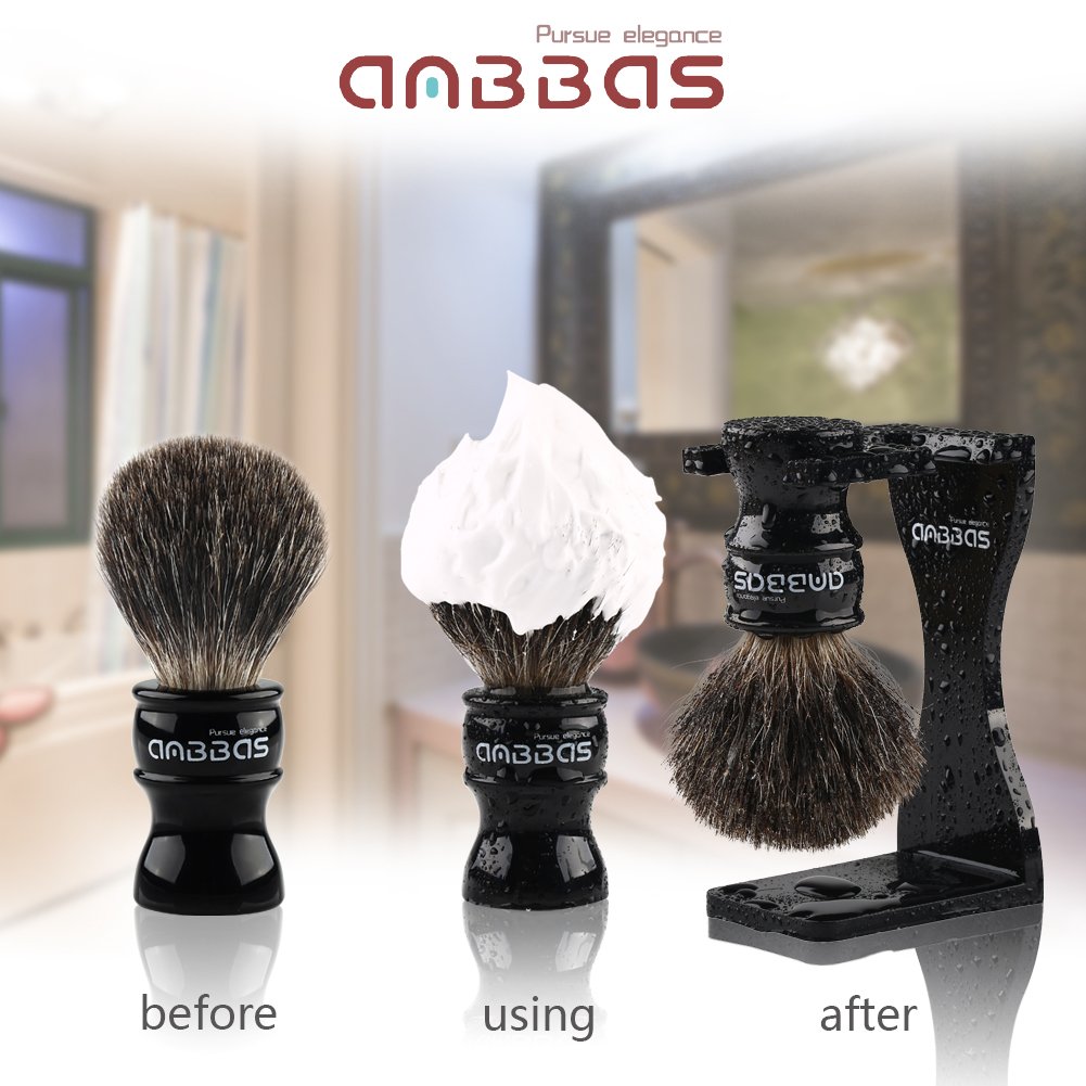 7in1 Anbbas Badger Shaving Brush,Stand,Lathering Bowl,3.5oz Soap,Straight Razor with Bag and Razor Strop Shaving Set for Men