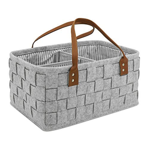 Baby Diaper Caddy Organiser, Woven Felt Large Portable Diaper Bag Organiser Basket for Changing Table, Nursery Storage Bin for Baby Essentials, Car Caddy Travel Organiser, Grey, 40 cm x 20 cm x 28 cm