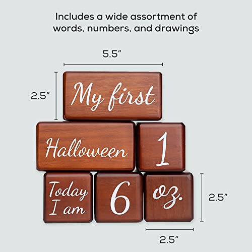 First Landings Milestone Blocks - Wooden Milestone Markers for Baby's First Year - Dark Brown