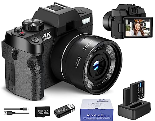 ATPLOES 4k Digital Cameras for Photography, Video/Vlogging Camera for YouTube with WiFi & App Control, Travel Camera with 32GB TF Card & 2 Batteries,Compact Camera,Great Gift Choice