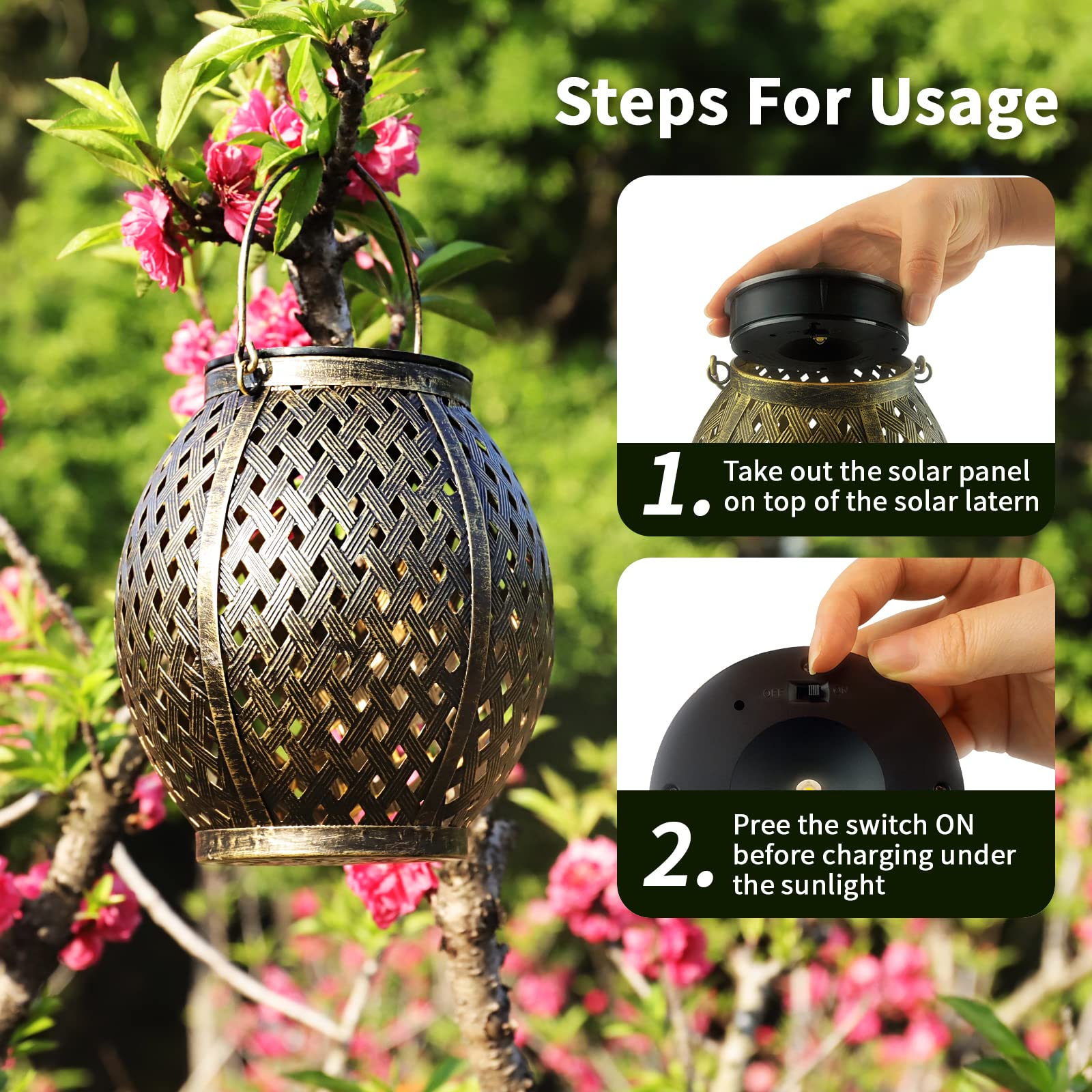 2 Pack Outdoor Solar Lantern Lights Hanging Solar Lantern Waterproof Solar Powered Lanterns Decorative with Handle Solar Outdoor Lantern for Table, Patio, Courtyard, Garden (Bottle Gourd)