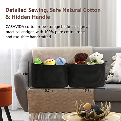 CASAVIDA Woven Baskets for Storage Set of 3, Cotton Rope Basket Storage Baskets for Organizing with Handles, Closet Soft Storage Baskets for Shelf Nursery Baby Laundry Bedroom Living Room