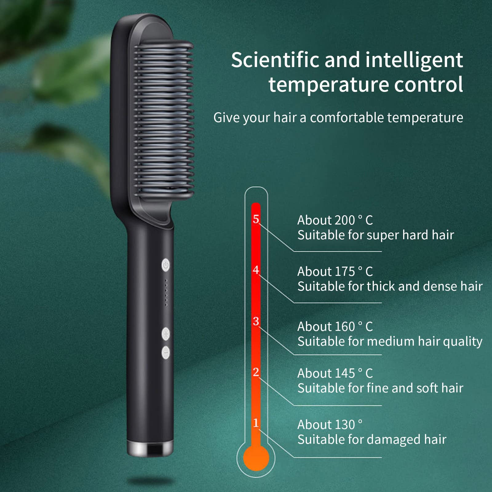 2 in 1 Hair Straightener Brush and Curler for Women and Men - Negative Ion Styling Comb with 5 Temperature Settings, 30s Fast Heating, and Beard Straightening Function