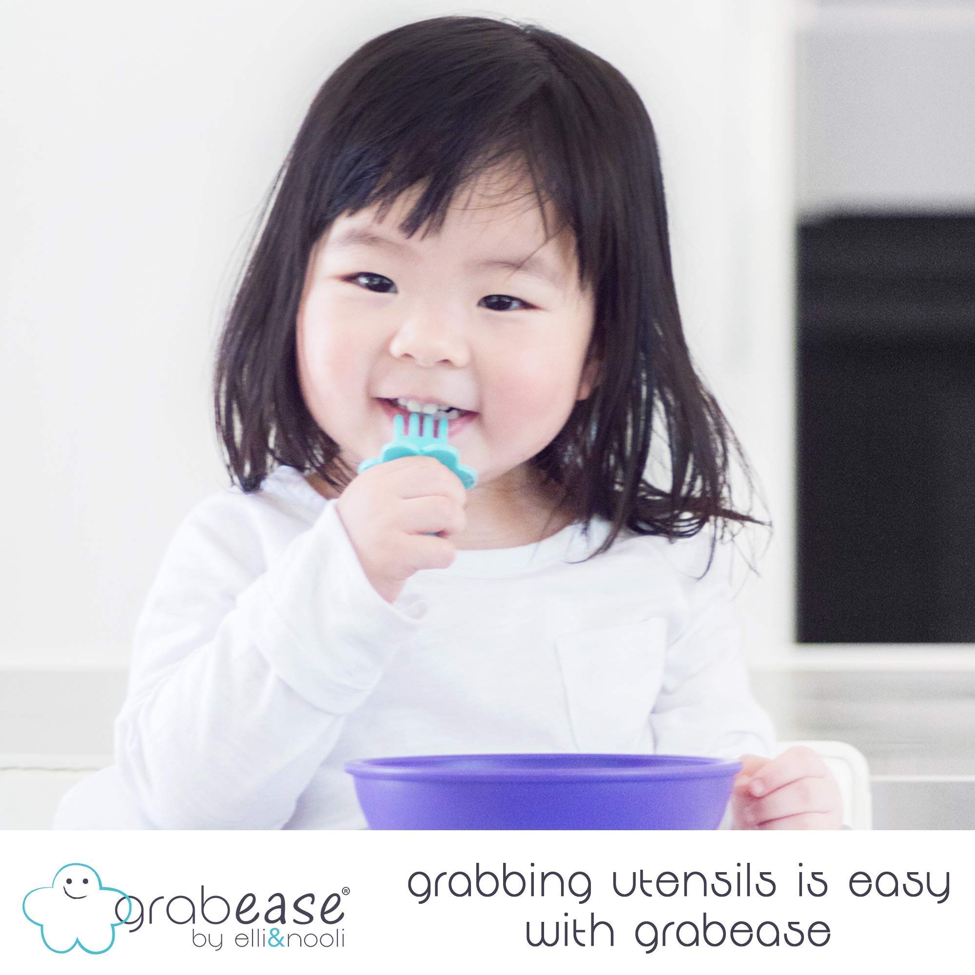 Grabease Bundle of Baby Utensils Set of Fork and Spoon with Suction Baby Bowl for Toddlers for Baby Led Weaning (Teal)