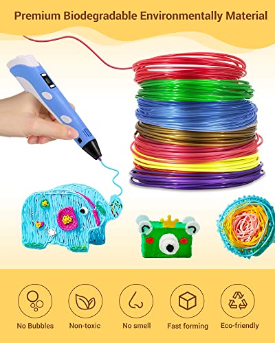 24 Colors 3D Pen PLA Filament Refills, 1.75mm Premium Printing Filament for 3D Printer/3D Pen, Each Color 10 Feet, Total 240 feet, with 2 Finger Caps by Vomika (24)