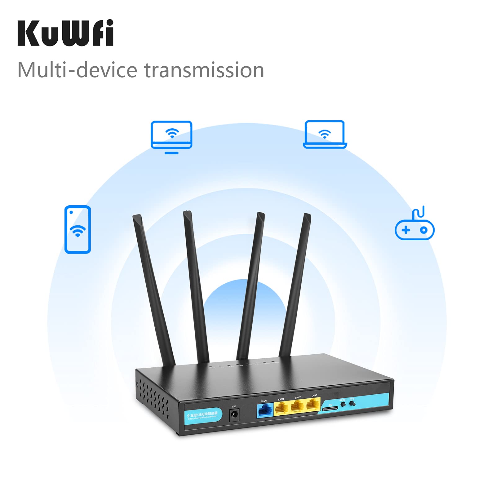 KuWFi 4G LTE Router with SIM Card Slot, Unlocked 4G WiFi Router with External Antennas, Industrial Wireless CPE Internet Routers for Home/Office, Work with AT&T and T-Mobile