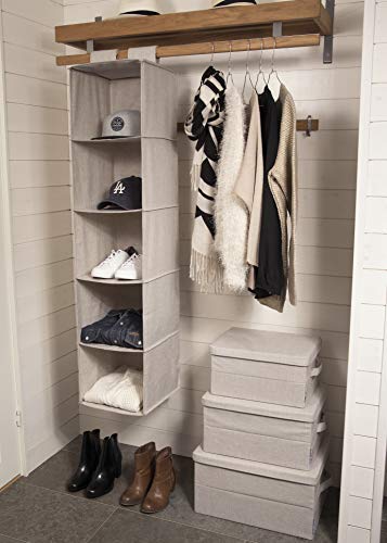 Bigso Soft Foldable Polyester Storage Box with Lid | Fabric Storage Bin with Lid and Handles for Closets and Rooms | Collapsible Storage Box for Clothes and More | 13.4″ x 17.7″ x 9.8” | Large | Beige
