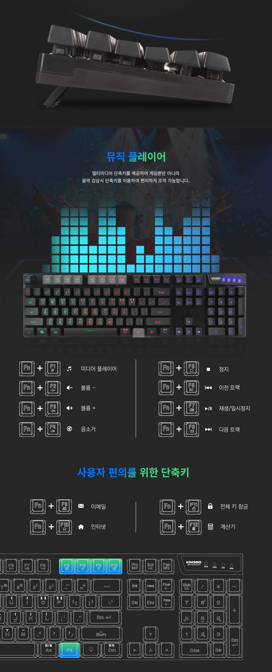 ABKO KM350 Desktop Keyboard & Mouse Gaming Combo Rainbow LED, 19 Key Anti-Ghosting, Max 3200 DPI English/Korean Type