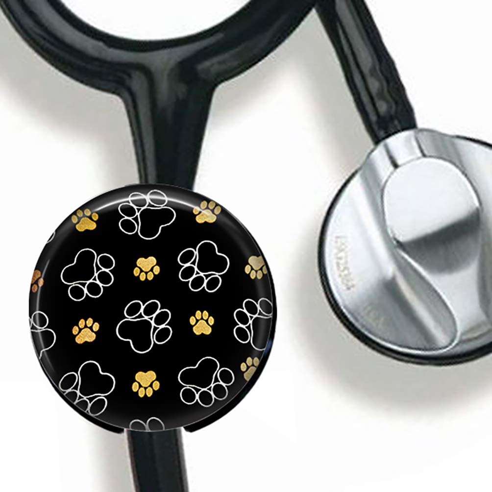 Paw Prints Stethoscope Tag Personalized,Nurse Doctor Stethoscope ID Tag Customized, Medical Stethoscope Name Tag with Writable Surface-Black