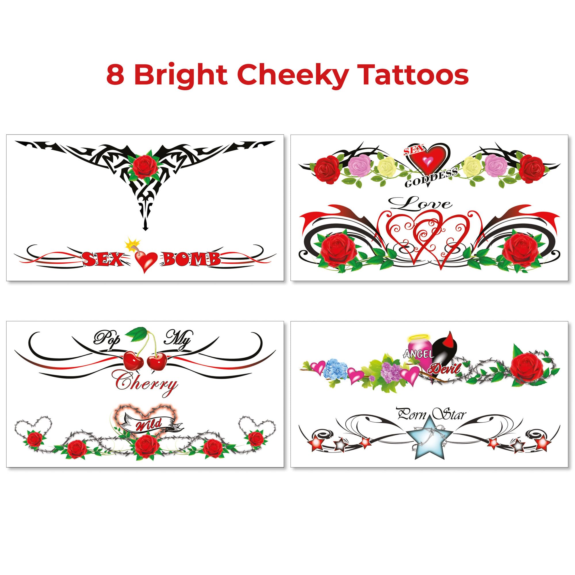 8 Extra Large Sexy Naughty Temporary Tattoos for Women Ladies - Adult Fun for Lower Back Legs Arms Stomach