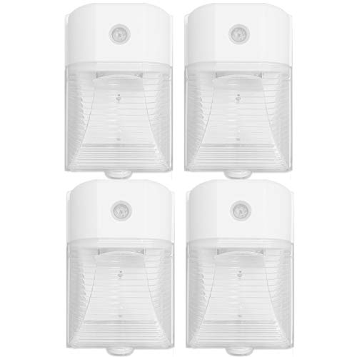 26W 3000LM LED Wall Pack Light, 100-277Vac 5000K Daylight, Photocell Dusk to Dawn Wall Pack, 150-250W MH/HPS Replacement, Outdoor Security Lighting Fixtures, Clear Lens (4-Pack White)