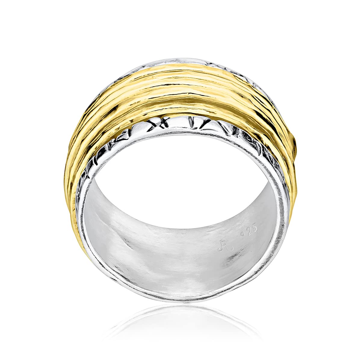 925 Sterling Silver Rotating Spinner Ring with 5 One Micron 14K Gold Plated Sterling Silver Hammered Spinner Rings - Hypoallergenic, Nickel & Lead-free - Artisan Handcrafted Designer Collection