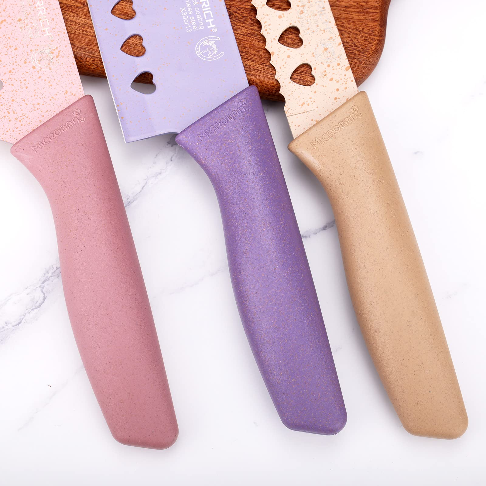 Cloverpeia 8 PCS Knife Set, Professional Chef's Colorful Kitchen Knife Set, Newest Heart-shaped Hollow Non-Stick Multifunctional Knives Set