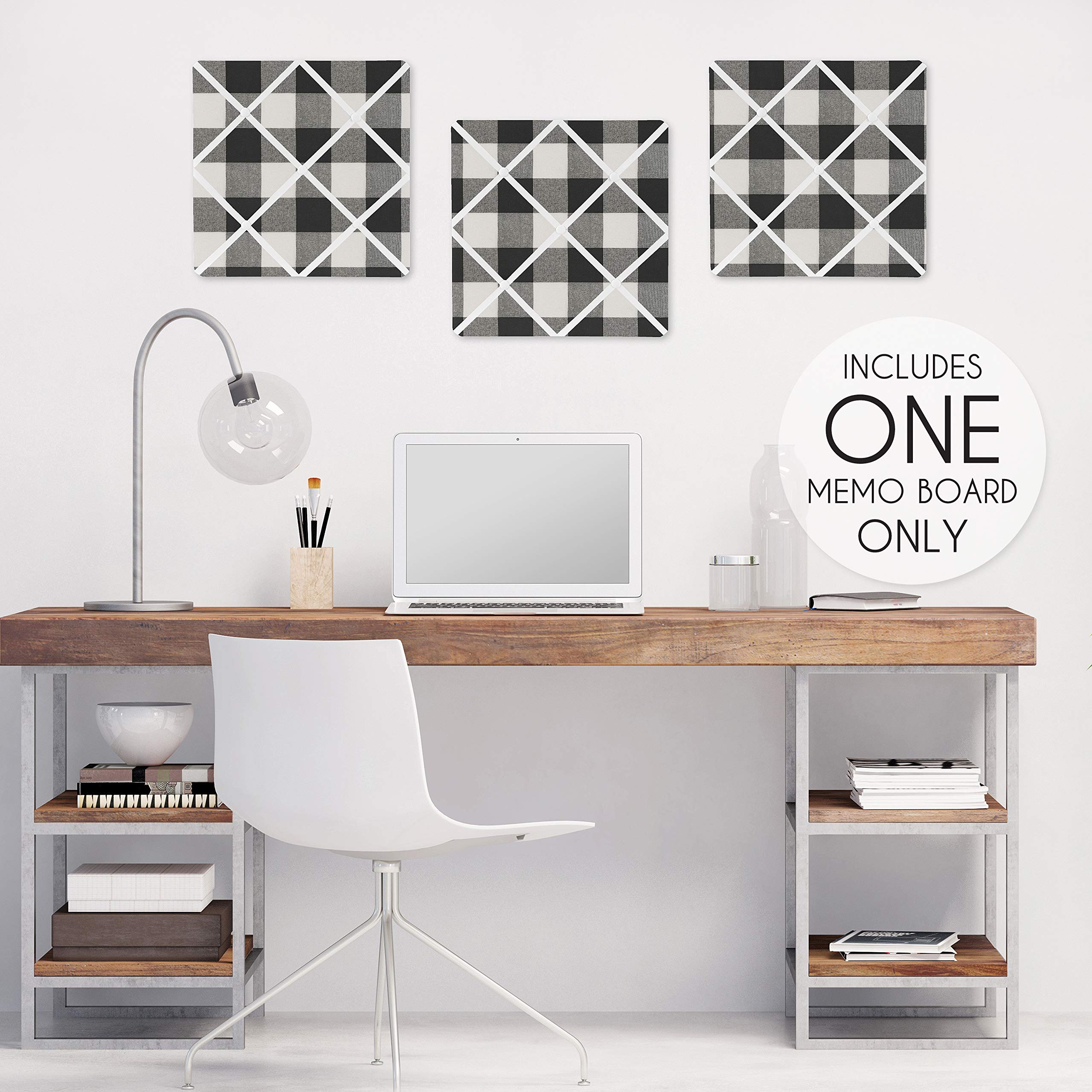 Sweet Jojo Designs Buffalo Plaid Fabric Memory Memo Photo Bulletin Board - Black and White Check Rustic Woodland Flannel