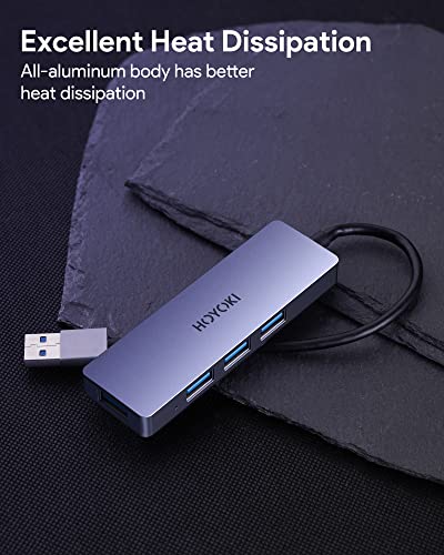 USB Hub for Laptop HOYOKI USB 3.0 Hub,Portable Aluminum Data USB Splitter with SuperSpeed 5Gbps Ultra-Slim USB Port Expander for MacBook Pro/Air, Dell, Chromebook 4