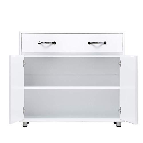 Henf White Storage Cabinet with Two Doors and 1 Big Storage Drawer Side Table Kitchen Storage Sideboard 2 Tire Pantry Cabinet for Living Room Bathroom Laundry Room Furniture