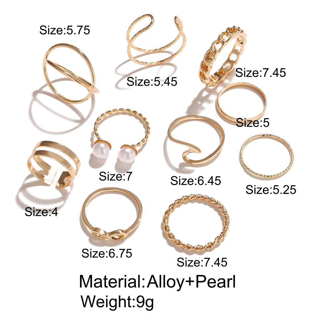 17 MILE 10 Pcs Gold Knuckle Stackable Rings Set for Women, Bohemian Gold/Silver Plated Comfort Fit Vintage VSCO Wave Joint Finger Rings Gift (Gold)