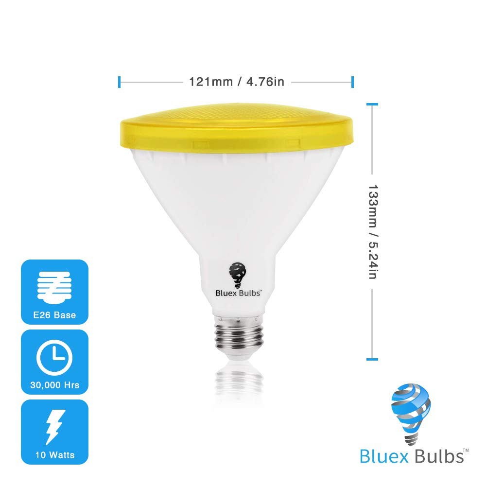 2 Pack Par38 Amber Yellow LED Bug Light Bulb E26 Flood Light Bulb - 10W 100W Equivalent, Warm Bug-Free Lighting for Home, Porch, Yard, Indoor Outdoor, Patio, Holiday, Party Bulb, Insect Repellent