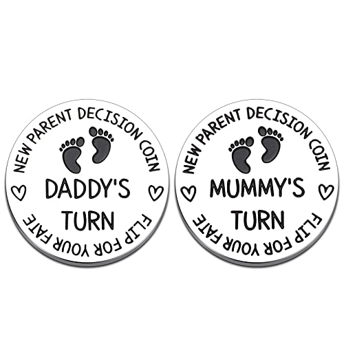 Funny New Mummy Daddy Decision Coin Gifts for Parent First Time Mom to Be Pregnancy New for Women Men Christmas Birthday Mothers Fathers Day Mom Dad Present Double Sided