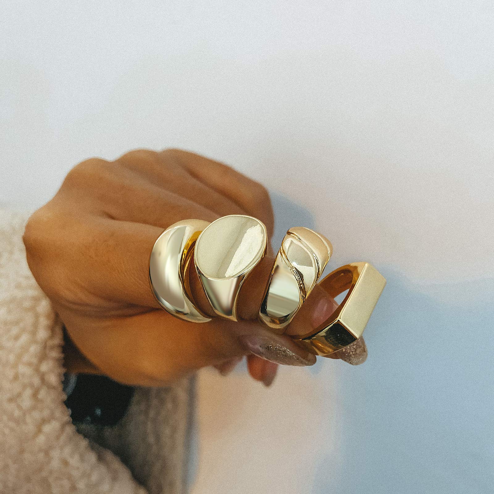 17 MILE 4 PCS Gold Chunky Dome Rings Set for Women/Men, 18K Real Gold Signet Polished Round Stacking Minimalist Ring Size 5-10 (Gold Size 5.75-6)
