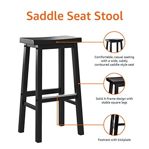 Amazon Basics Solid Wood Saddle-Seat Kitchen Counter Barstool, 29-Inch Height, Black - Set of 2