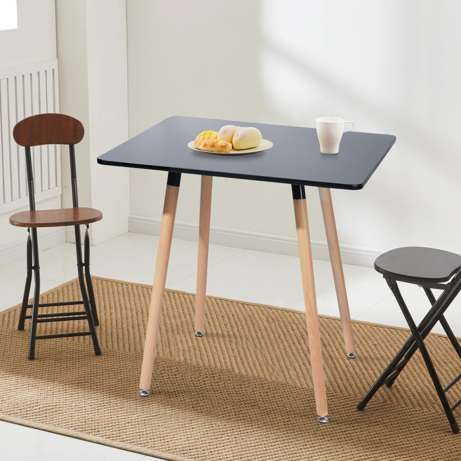 31.5 Inch Square Dining Table for 2-4 People, Modern Functional Table with Wooden Legs for Home Office Kitchen Dining Room Patio Small Spaces, Black