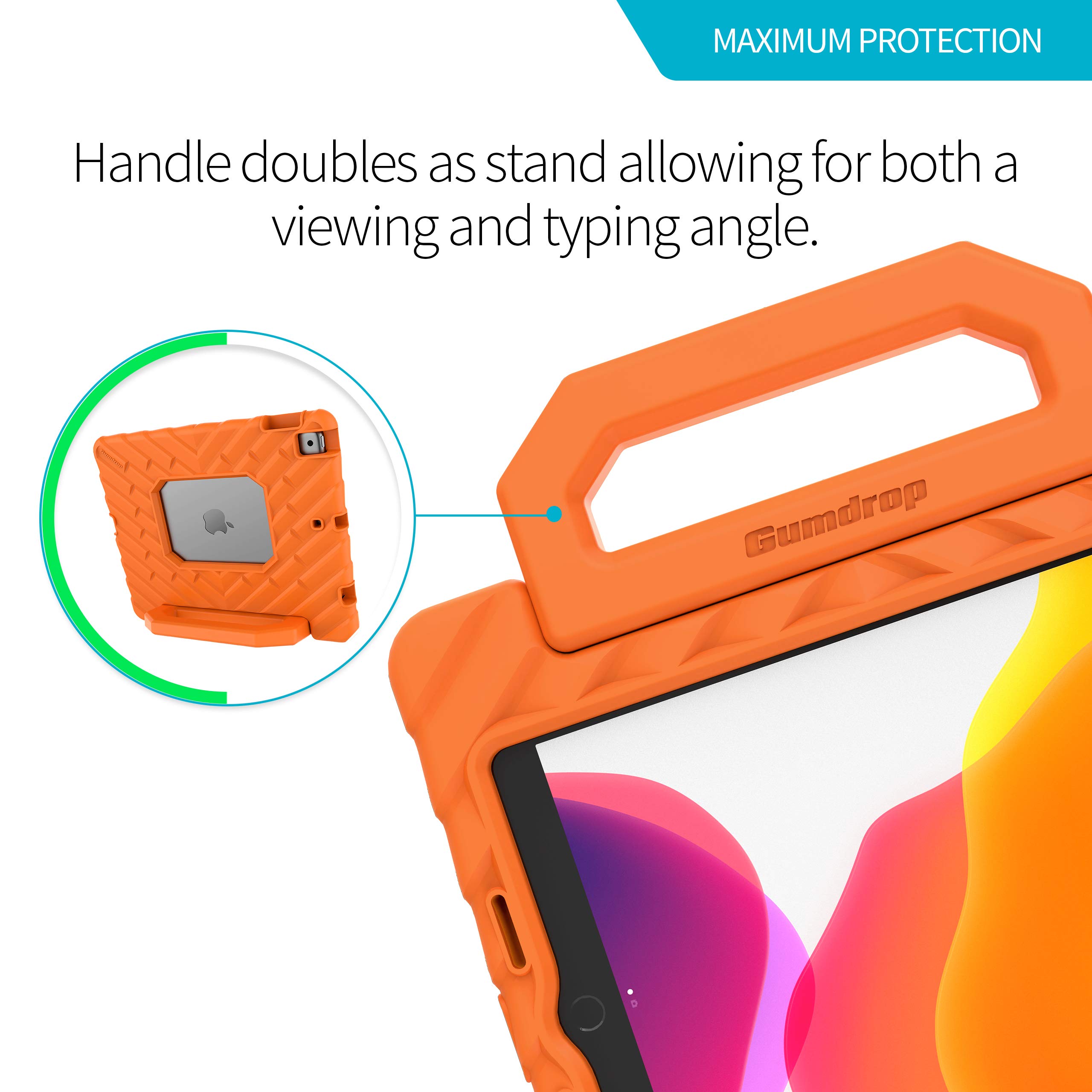 Gumdrop FoamTech Case Fits Apple iPad 9th | 8th | 7th Gen (10.2-inch) Designed for K-12 Students Teachers & Classrooms – Drop Tested Rugged Shockproof Bumpers for Reliable Device Protection– Orange