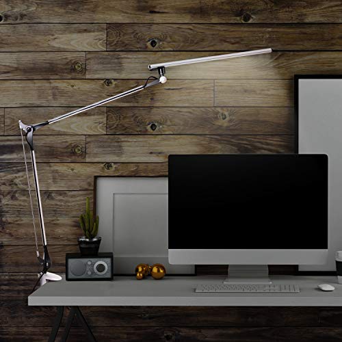 Amzrozky Workbench Light,Drafting Table Lamp for Artist,Architect LED Desk Lamp, Task Lamp with Clamp,Eye-Care Dimmable Office Light with 5 Color 5 Brightness,Touch Control,Memory Function,Silver