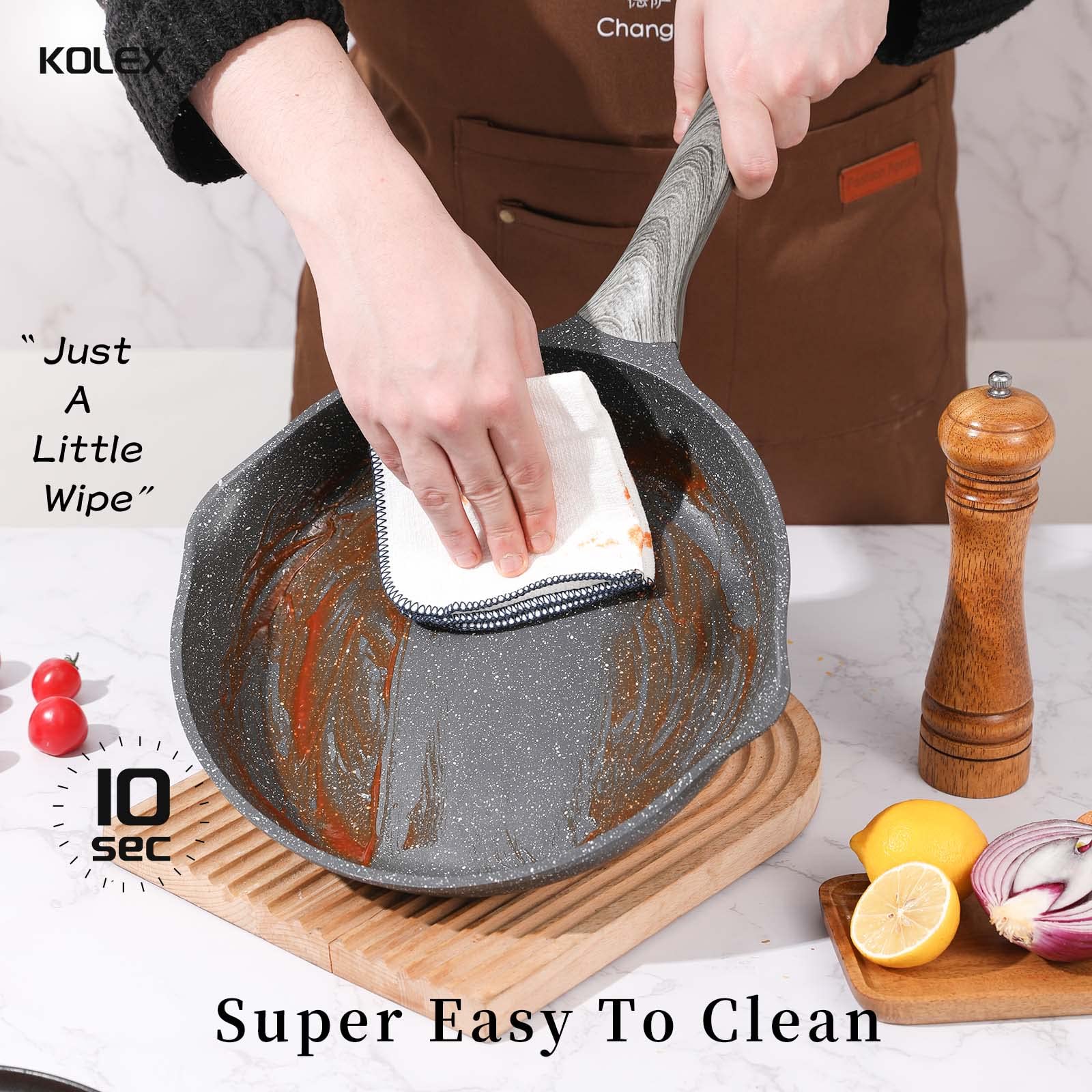 KOLEX Nonstick Frying Pan Skillet, 11-Inch Non Stick Granite Egg Pan Omelet Pans, Healthy Stone Cookware Chef's Pan, Dishwasher Safe, PFOA Free, Induction Compatible (Classic Granite, 11-Inch)