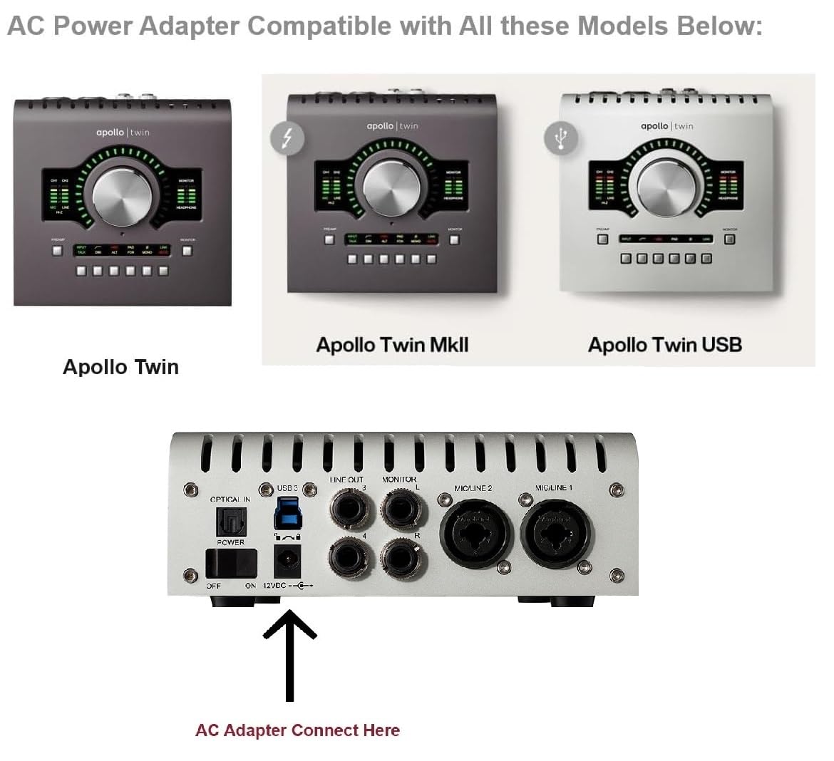AC Adapter - Power Supply Compatible with Apollo Twin MkII and Apollo Twin USB Audio Interface