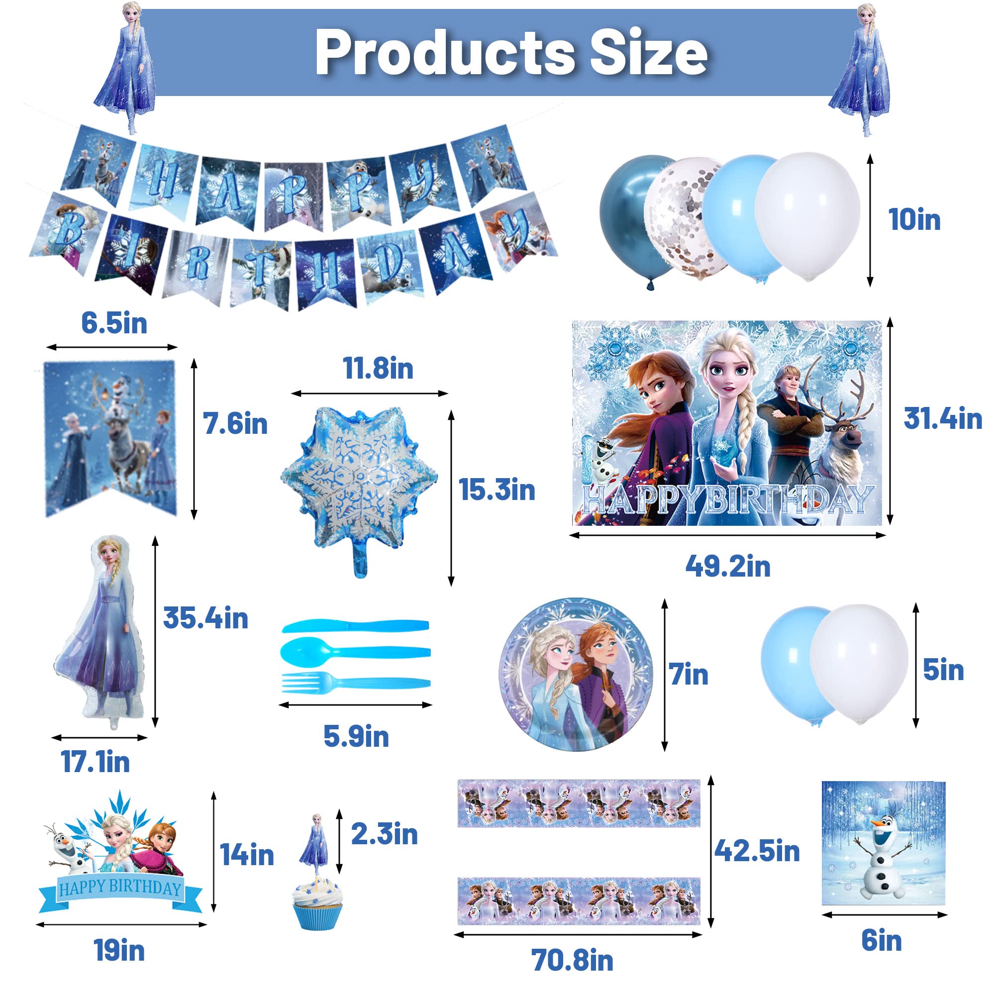 128pcs Winter Party Supplies Sets Includes Pennants，Balloon Garland，Cake Toppers, Plastic Swirls, Tableware，Paper Cup，Tablecloth, Backdrop For Girls and boy Theme Party
